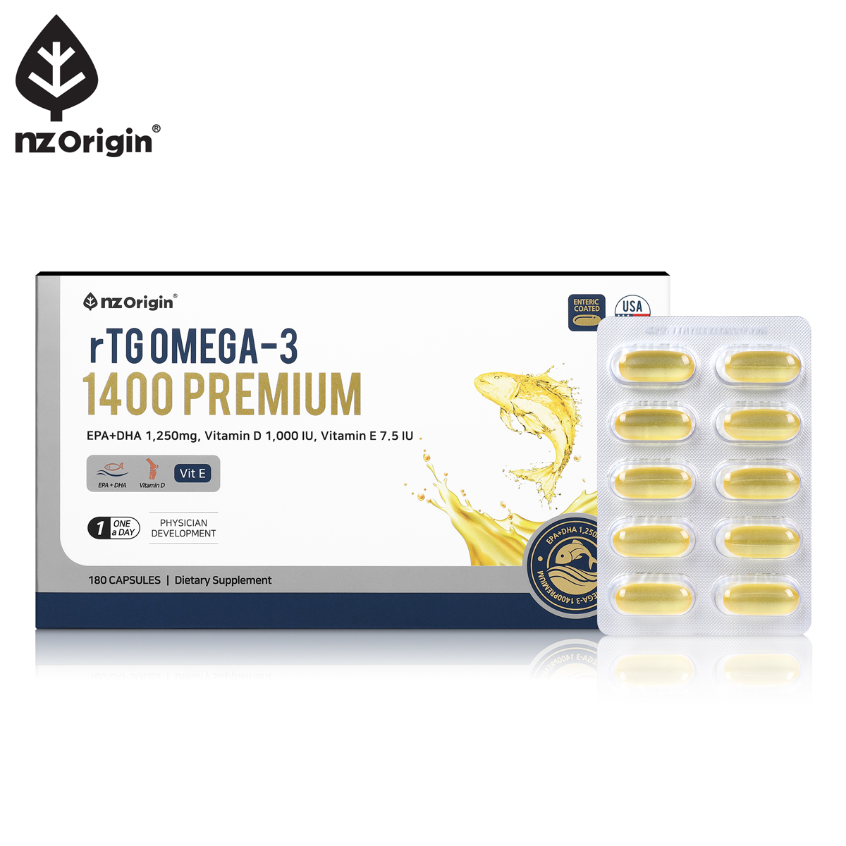 [엔젯오리진] rTG 오메가3 1400 프리미엄 (180캡슐) / 비타민D,E