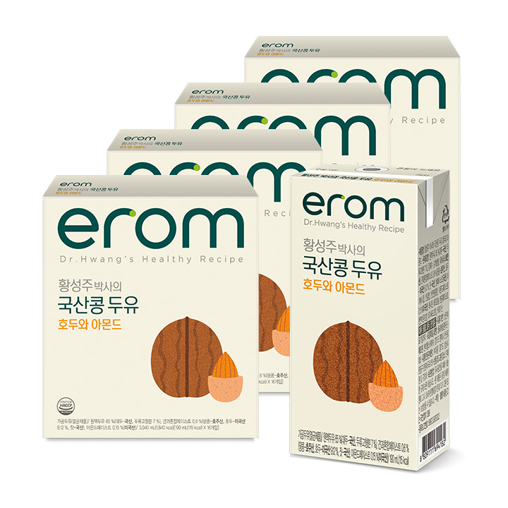 [이롬] 황성주 국산콩 두유 호두와 아몬드 64팩 (190ml x 16팩 x 4박스)