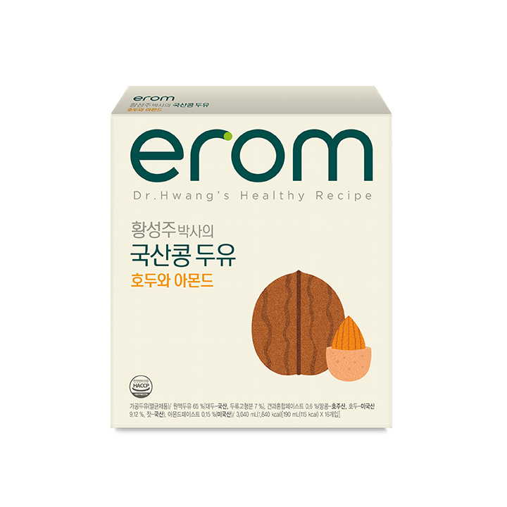 [이롬] 황성주 국산콩 두유 호두와 아몬드 96팩 (190ml x 16팩 x 6박스)