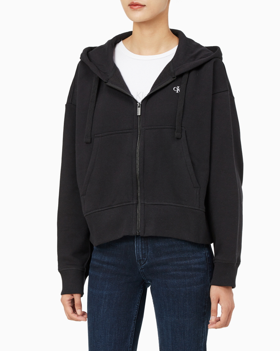 [캘빈클라인진] 여성 아카이브 릴렉스핏 CK 크롭 기모 후드집업 (40WH104-P4P)