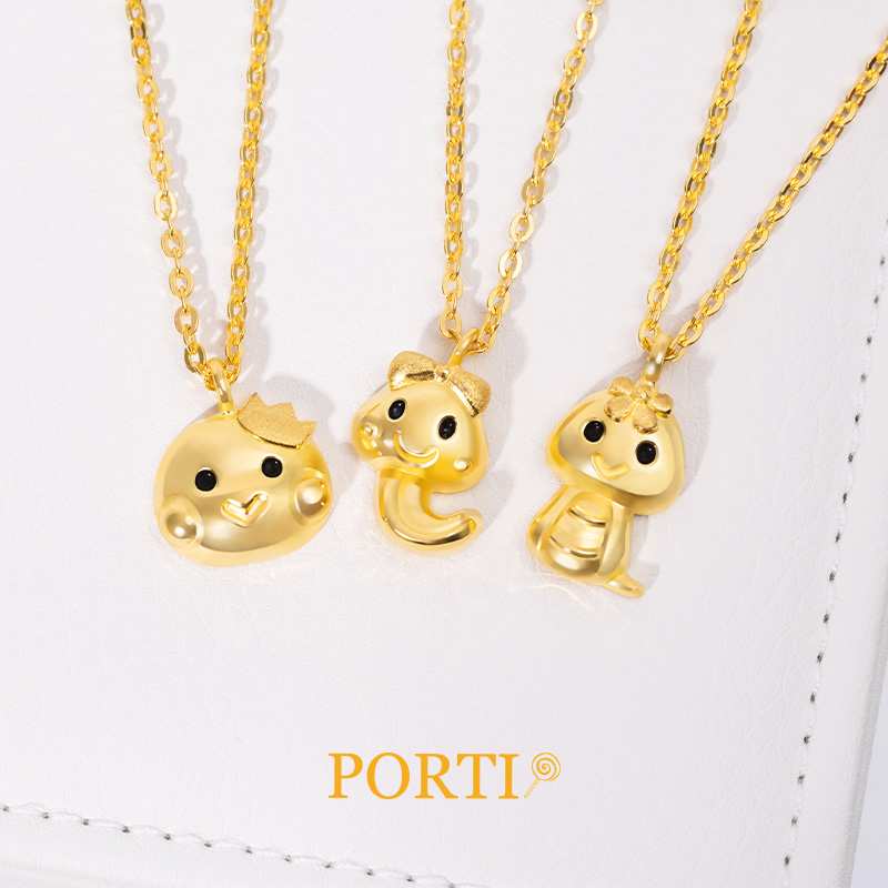 [뽀르띠] 순금 24K 3.75g 뱀띠 뱀 왕관 돌목걸이 아기 백일목걸이