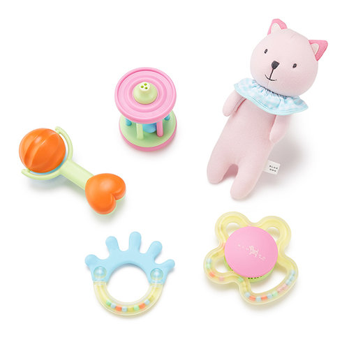 *(출산,백일선물)PK)딸랑이SET+블루독여아손수건10장SET(40W70-BHD-05)